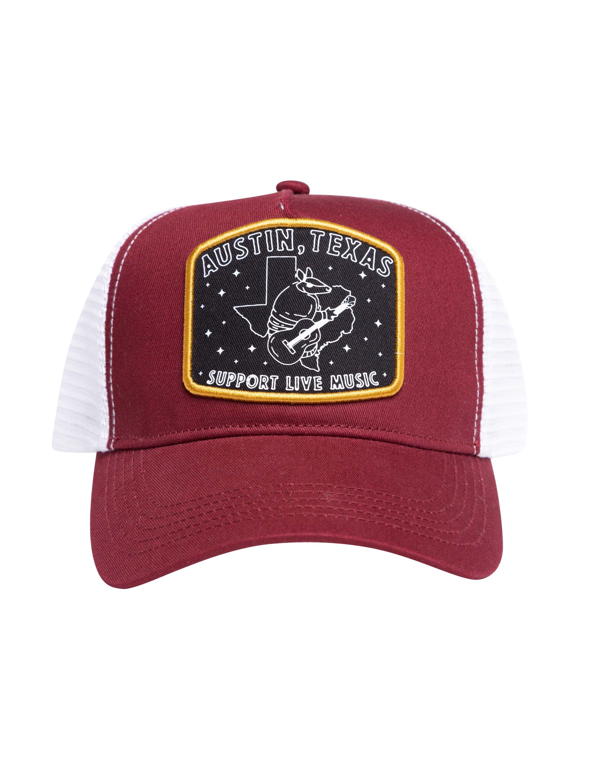 Austin Texas Armadillo Playing Guitar Patch Hat - OpryShop